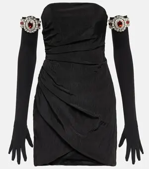 David Koma Moiré Minidress With Embellished Gloves - Black