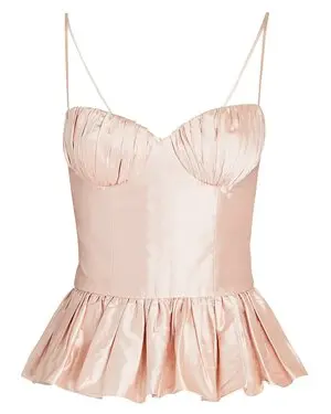 ROZIE CORSETS Silk Satin Peplum Corset Top - Beige