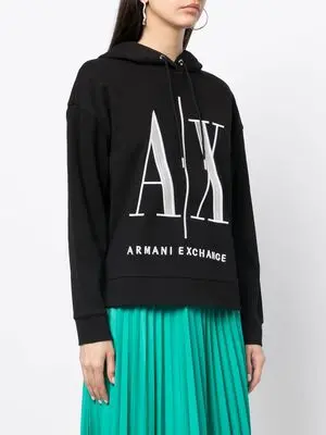 Armani Exchange Logo-embroidered Rib-trimmed Hoodie