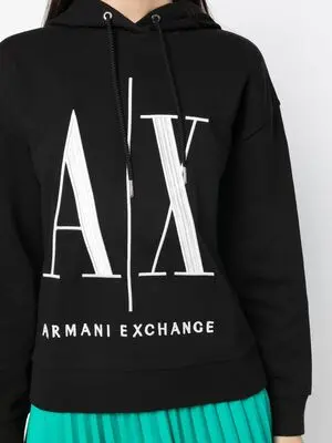 Armani Exchange Logo-embroidered Rib-trimmed Hoodie