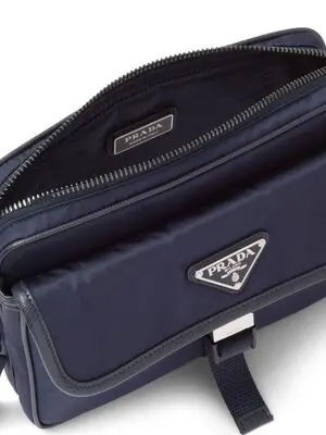 Prada Re-nylon And Saffiano Leather Shoulder Bag With Detachable Pouch - Blue