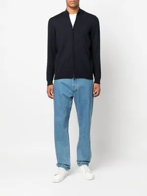 BOSS Fine-knit Zip-up Cardigan - Blue