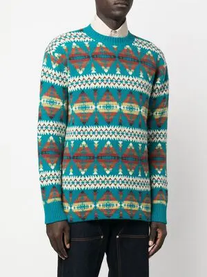 Junya Watanabe Intarsia-knit Wool Jumper - Blue