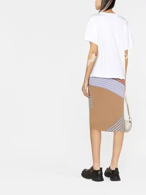 Stella McCartney 3d Stripes Wool Midi Skirt - Brown