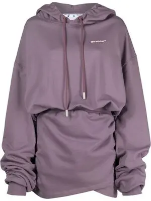 Off-White Logo Embroidered Hoodie Dress - Purple
