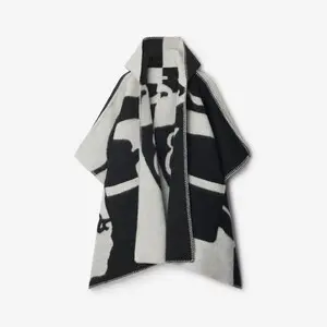 Burberry Gallant Knight Wool Cape Black/white