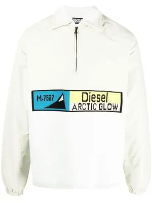 DIESEL® Wool Blend Logo Print Zip-front Jumper - Green