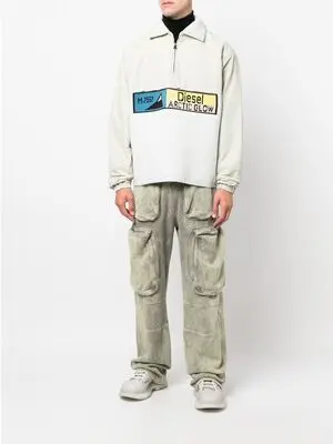 DIESEL® Wool Blend Logo Print Zip-front Jumper