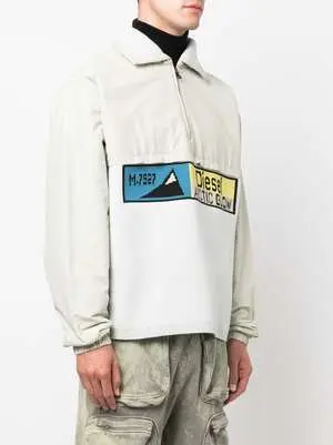 DIESEL® Wool Blend Logo Print Zip-front Jumper