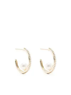 Mizuki 14kt Yellow Diamond And Pearl Hoop Earrings - Gold