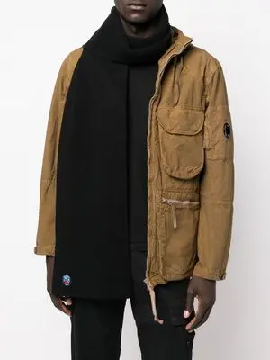 YVES SALOMON Knitted Logo-patch Scarf - Black