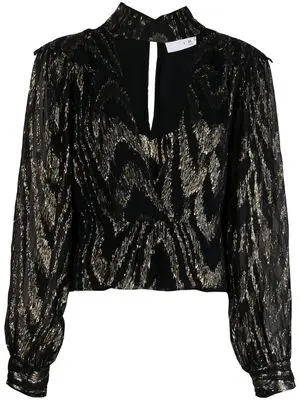 IRO PARIS Lila Metallic-jacquard Plunging Blouse