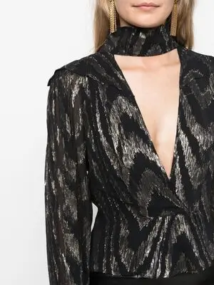 IRO PARIS Lila Metallic-jacquard Plunging Blouse