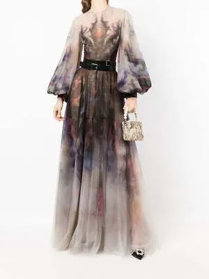 SAIID KOBEISY Printed Evening Gown
