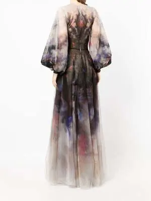 SAIID KOBEISY Printed Evening Gown