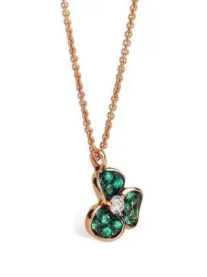 LEO PIZZO 18kt Rose Gold Candy Flora Diamond And Emerald Pendant Necklace - Pink