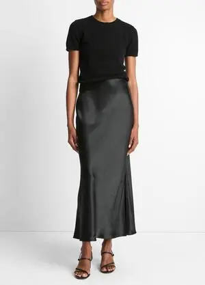 Vince Satin Side-slit Midi Skirt - Black