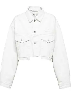 Miu Miu Embroidered-logo Cropped Denim Jacket