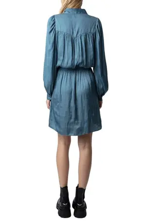 Zadig&Voltaire Long Sleeve Faux Wrap Mini Dress - Bluestone