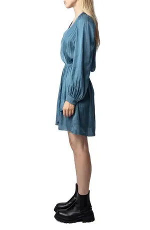 Zadig&Voltaire Long Sleeve Faux Wrap Mini Dress - Bluestone