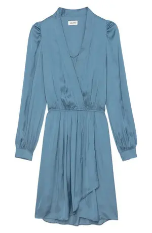 Zadig&Voltaire Long Sleeve Faux Wrap Mini Dress - Bluestone