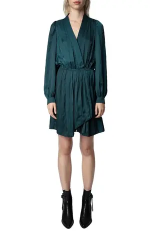 Zadig&Voltaire Long Sleeve Faux Wrap Mini Dress Peacock