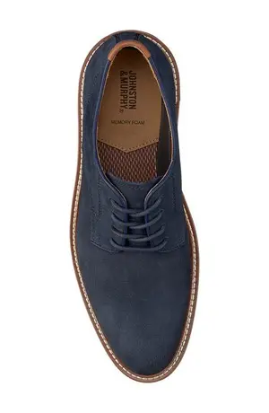 Johnston & Murphy Upton Plain Toe Derby - Navy Tumbled Nubuck
