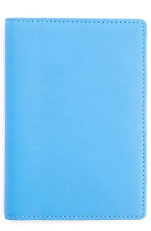 ROYCE NEW YORK Personalized Rfid Leather Card Case Light Blue- Silver Foil