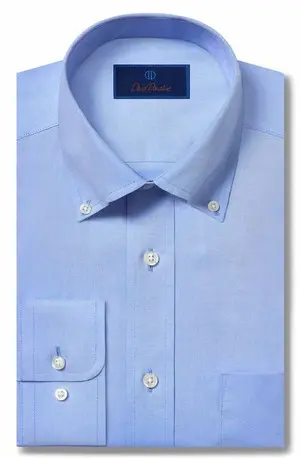 David Donahue Regular Fit Pinpoint Oxford Non-iron Dress Shirt Blue