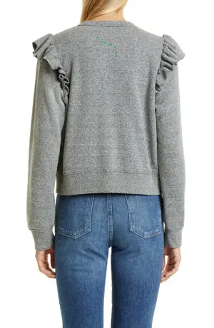Clare V. Le Snap Ruffle Shoulder Cotton Blend Sweatshirt