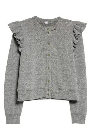 Clare V. Le Snap Ruffle Shoulder Cotton Blend Sweatshirt
