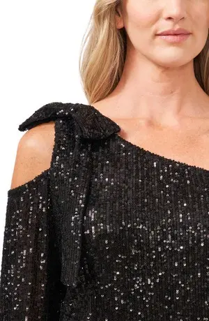 CECE DUPRAZ One-shoulder Sequin Top With Bow Detail