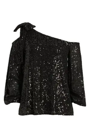 CECE DUPRAZ One-shoulder Sequin Top With Bow Detail