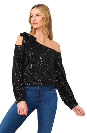 CECE DUPRAZ One-shoulder Sequin Top With Bow Detail