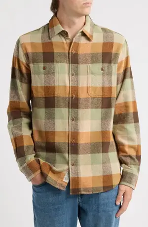 SCHOTT Buffalo Check Flannel Long Sleeve Button-up Shirt - Mint/rust