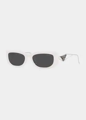 Prada Prada Rectangle Acetate & Metal Sunglasses Bone