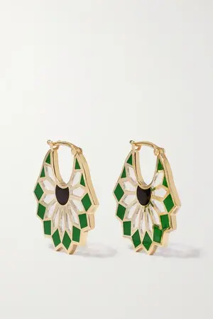 L’ATELIER NAWBAR L'atelier Nawbar The Mini Lady Sursock 18-karat Enamel Hoop Earrings - Green