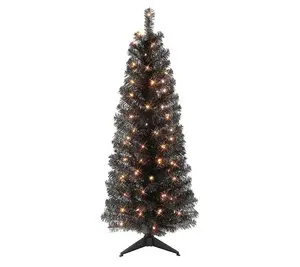 PULEO INTERNATIONAL Puleo 4.5 Ft Pre-lit Black Tinsel Tree, 160 Tip S, 70 Ul Clear - One-color