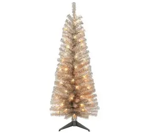 PULEO INTERNATIONAL Puleo 4.5' Pre-lit Rose Gold Tinsel Tree, 160 T Ips - One-color