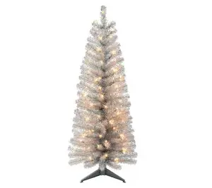 PULEO INTERNATIONAL Puleo 4.5' Pre-lit Silver Tinsel Tree - One-color