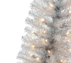 PULEO INTERNATIONAL Puleo 4.5' Pre-lit Silver Tinsel Tree