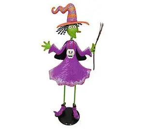 HAUNTED HILL FARM 28' Iron Witch Holding Brooms Ick - One-color