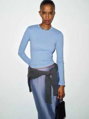 REFORMATION Davy Long Sleeve Crewneck T-shirt - Blue
