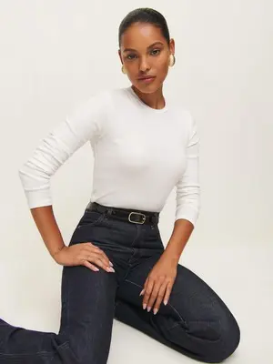 REFORMATION Davy Long Sleeve Crewneck T-shirt - Ivory