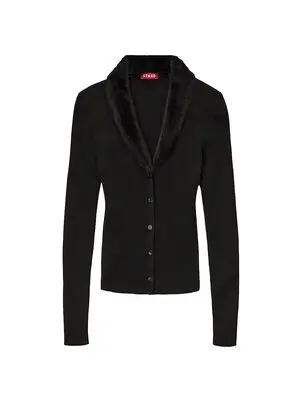 Staud Women's Celina Faux Fur Collar Cardigan - Black  - Black