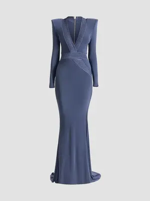 ZHIVAGO Battle Lines The Heiress V-neck Gown - Grey