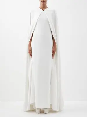 Valentino Garavani Valentino Garavani - Cady Couture Cape-overlay Silk Gown - Womens - White - White
