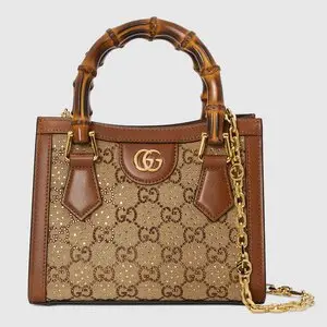 Gucci Gg Canvas Diana Crystal Mini Tote Bag