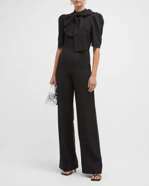 Black Halo Ara Puff-sleeve Bow Jumpsuit Black