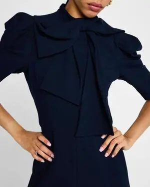 Black Halo Ara Puff-sleeve Bow Jumpsuit - Navy